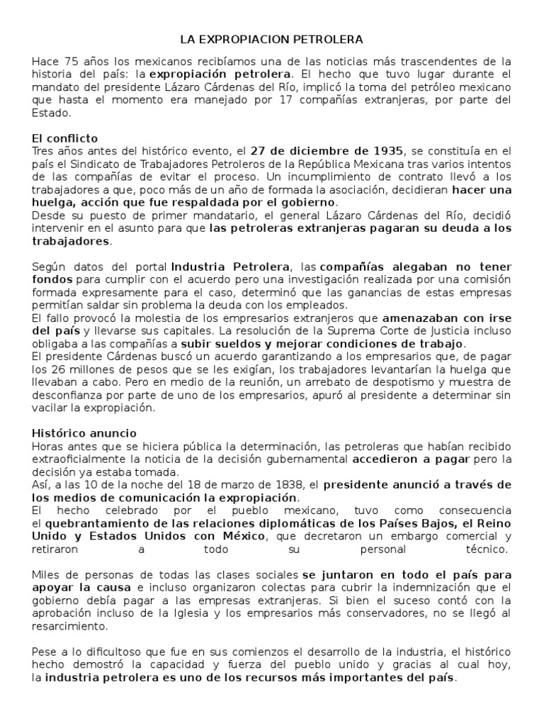 La Expropiacion Petrolera Pdf Gobierno Política General