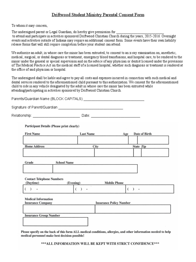 Driftwood Student Ministry Consent Form | PDF