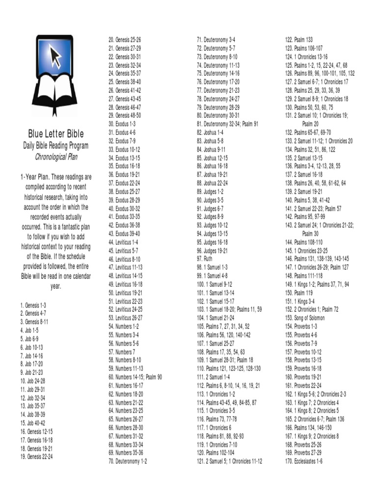 1 Year Historical Bible Reading Plan | PDF | Book Of Genesis | Gospel ...