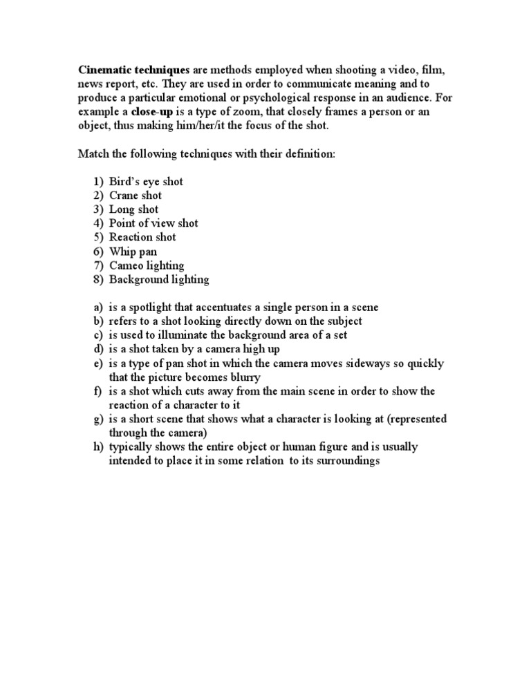 Cinematic Techniques Explained | PDF