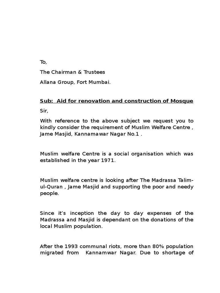Mosque Renovation Donation Request | PDF