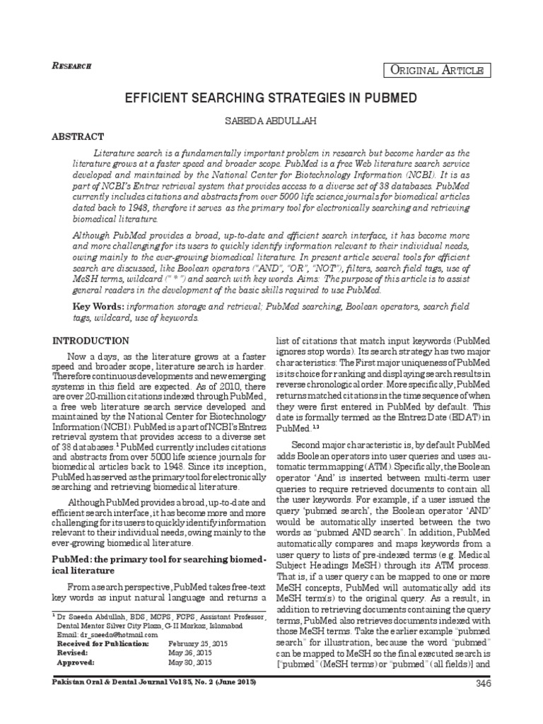 Efficient Searching Strategies in Pubmed | PDF | Pub Med | National ...