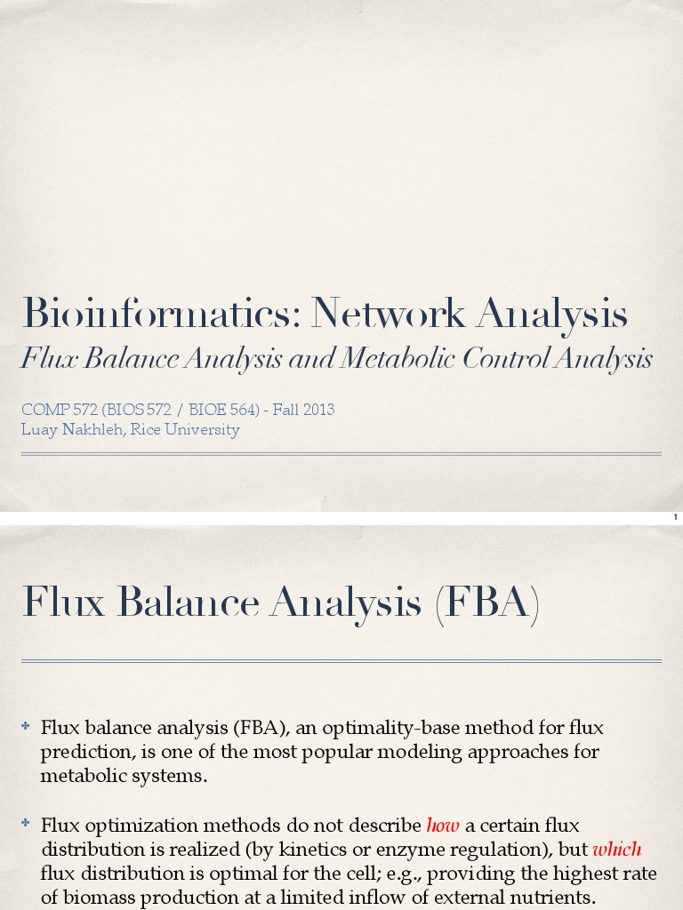 Bioinformatics: Network Analysis: Flux Balance Analysis and Metabolic ...