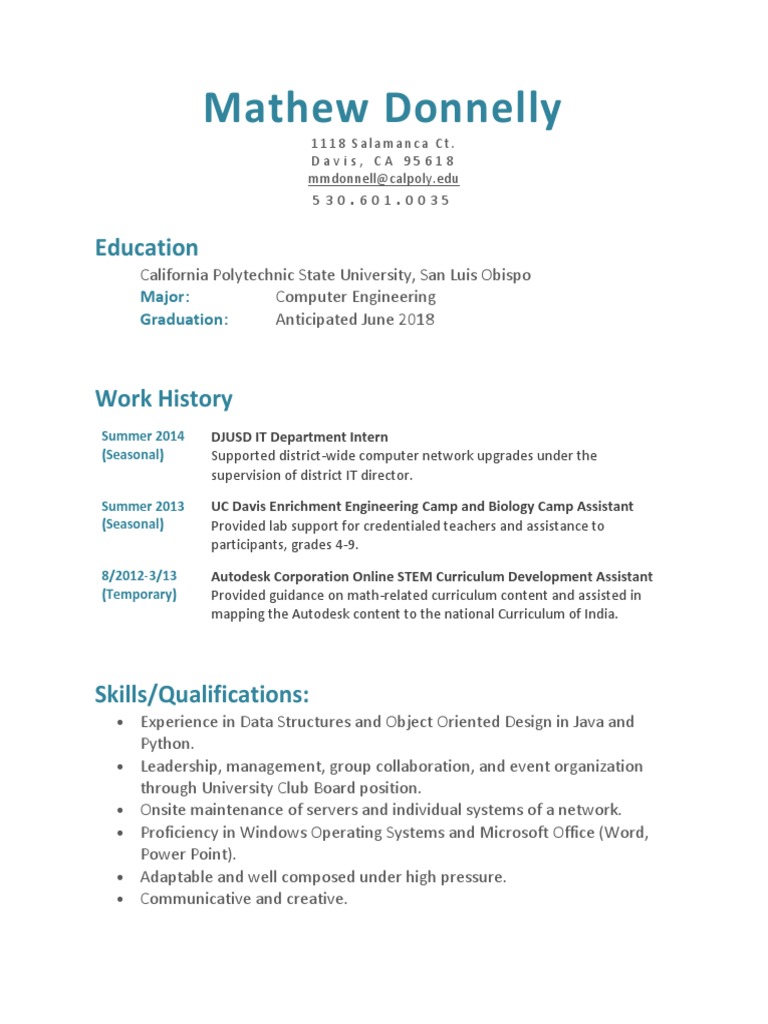 Mathew Donnelly Resume | PDF