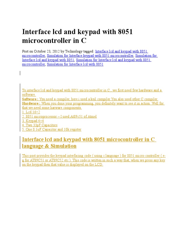Interface LCD and Keypad With 8051 Micro | PDF | Classes Of Computers ...