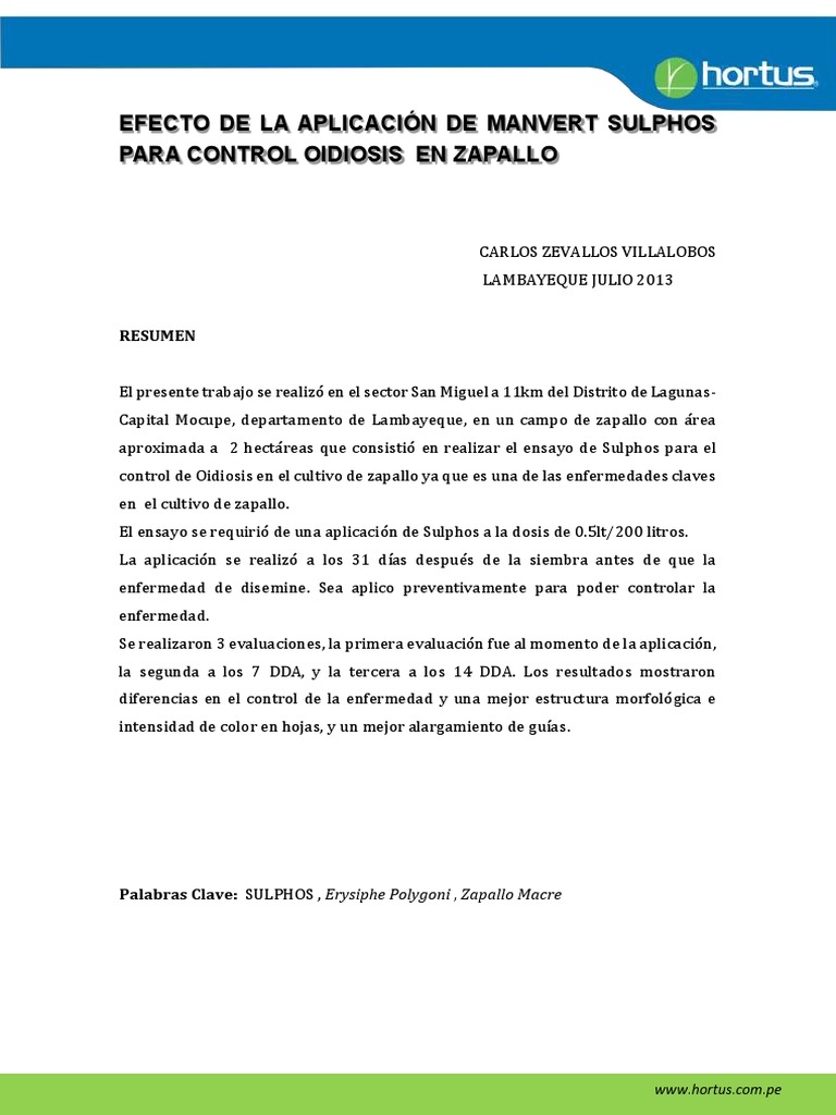 Eficacia de Sulphos en Oidiosis del Zapallo | PDF | Biosíntesis ...