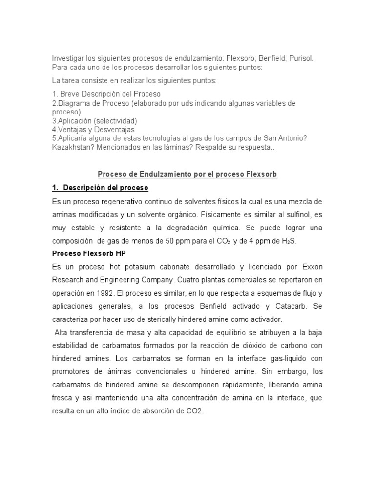 Procesos de Endulzamiento: Flexsorb, Benfield, Purisol | PDF | Gas ...