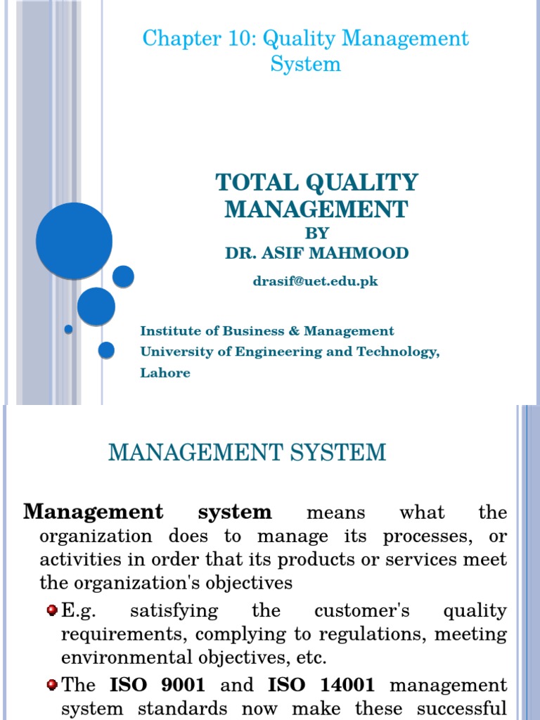 Chapter # 10 (Quality Management System) | PDF