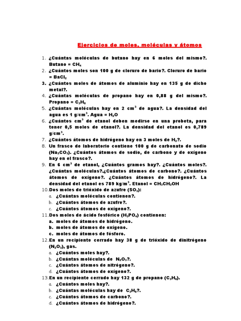 Ejercicios de Moles | PDF