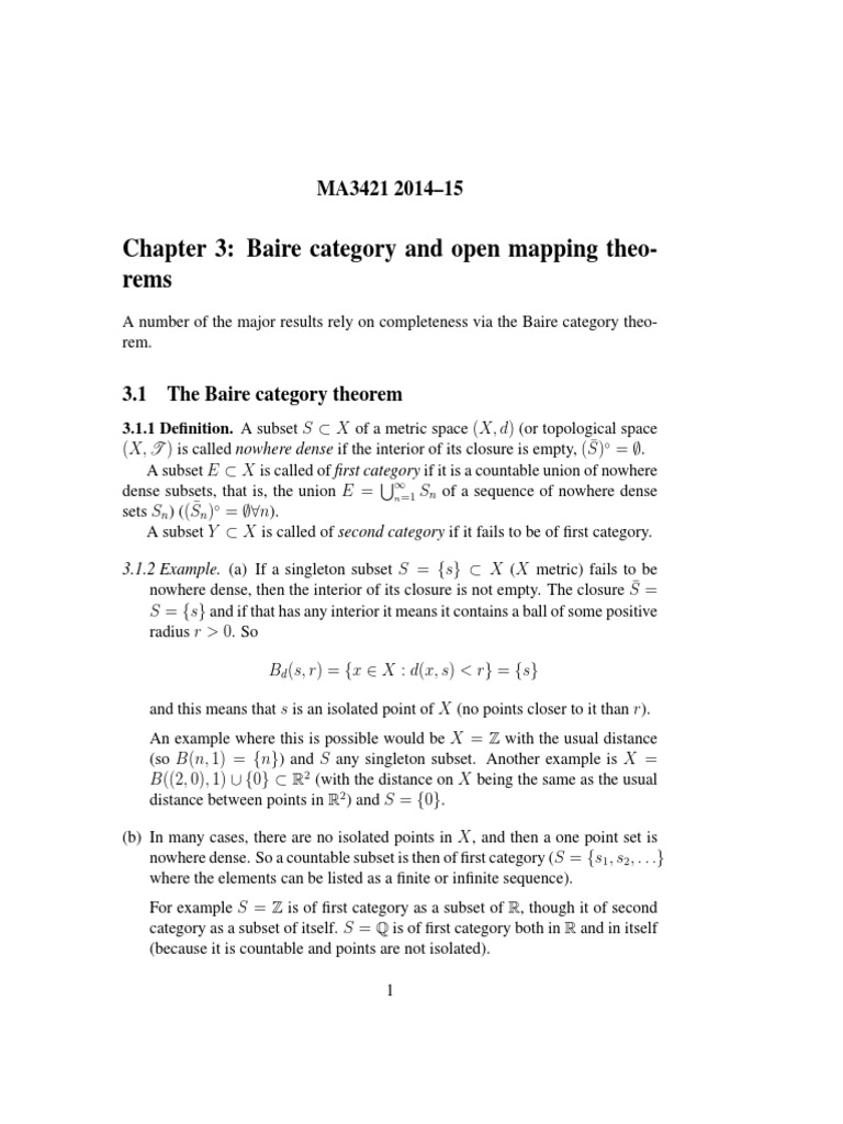 Chapter 3: Baire Category and Open Mapping Theo-Rems | PDF | Metric Space | Topology