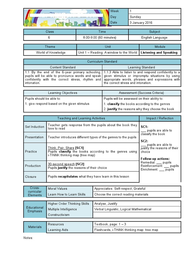 Year 6 English Language Lesson Plans | PDF | Curriculum | Educational ...