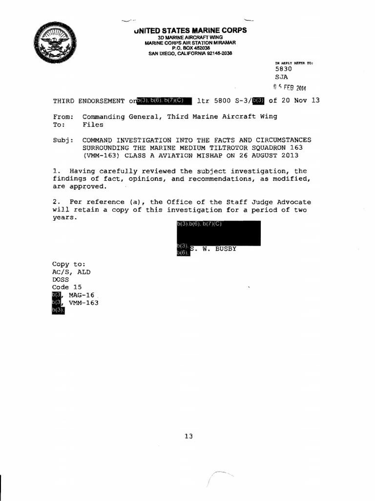 VMM-163 Class A Aviation Mishap Report | PDF | United States Marine ...
