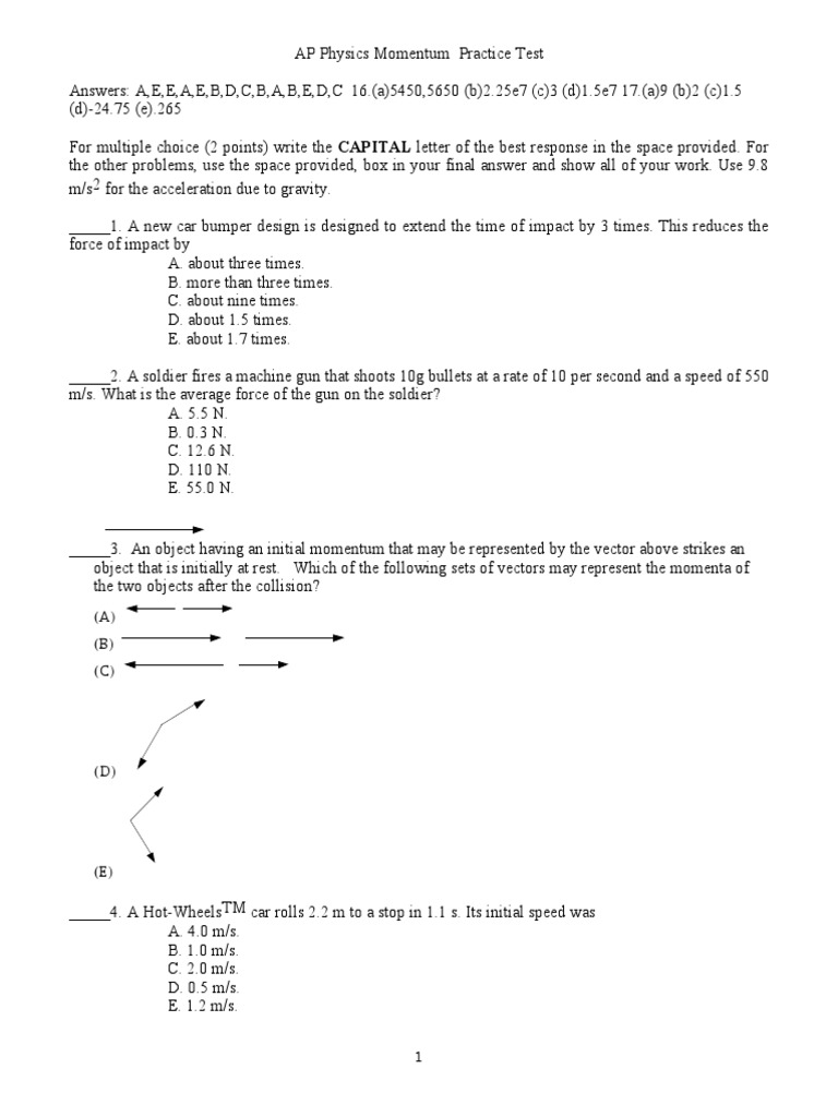 Practice Momentum Test | PDF | Collision | Momentum