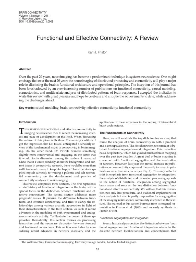 Functional and Effective Connectivity A Review | PDF | Causality ...