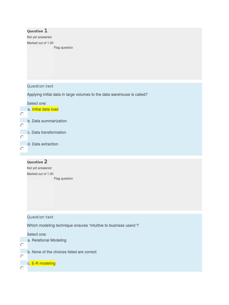DWH Quiz2 With Answers | PDF | Data Warehouse | Information Retrieval