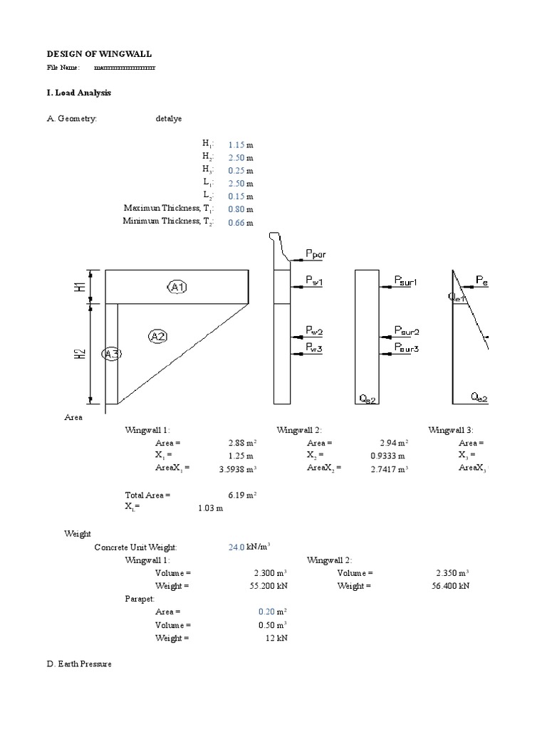 Design of Wingwall | PDF | Strength Of Materials | Slope