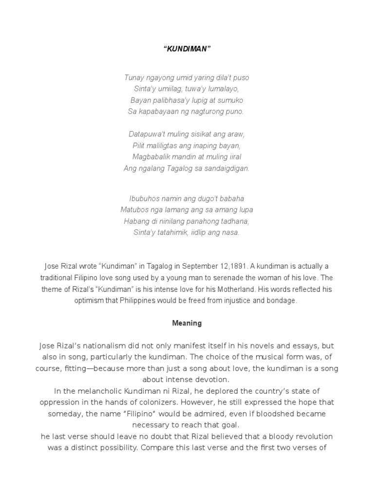 Rizal's Kundiman: Love for Country | PDF