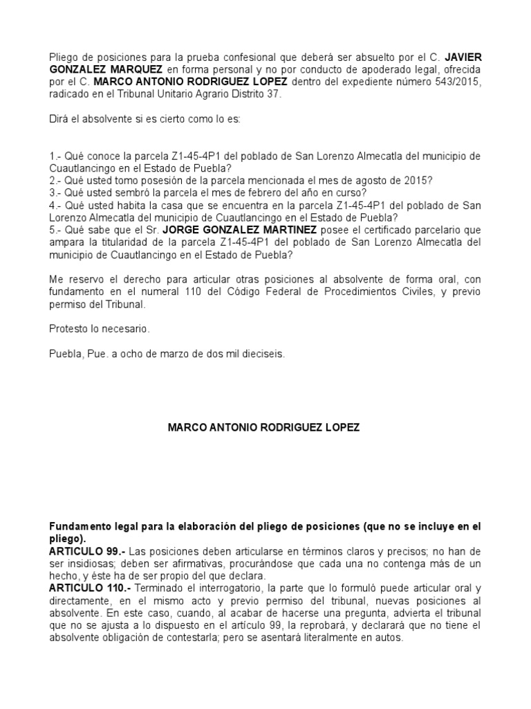 Pliego de Posiciones | PDF