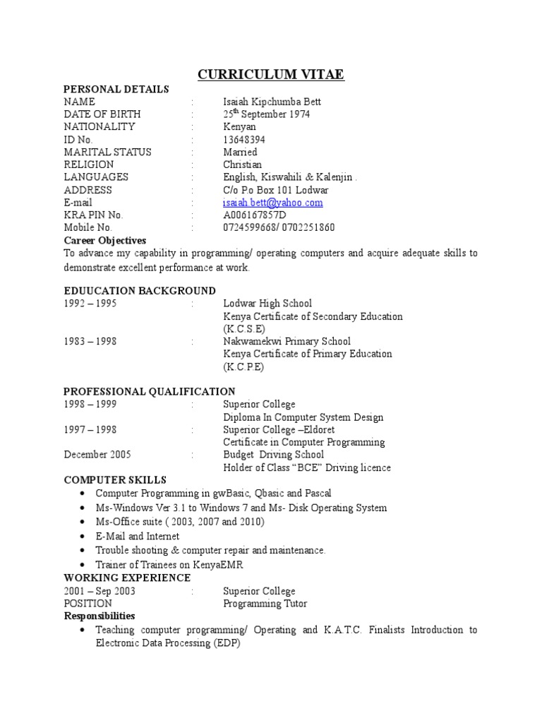 Isaiah CV2 | PDF | Teachers | Computing