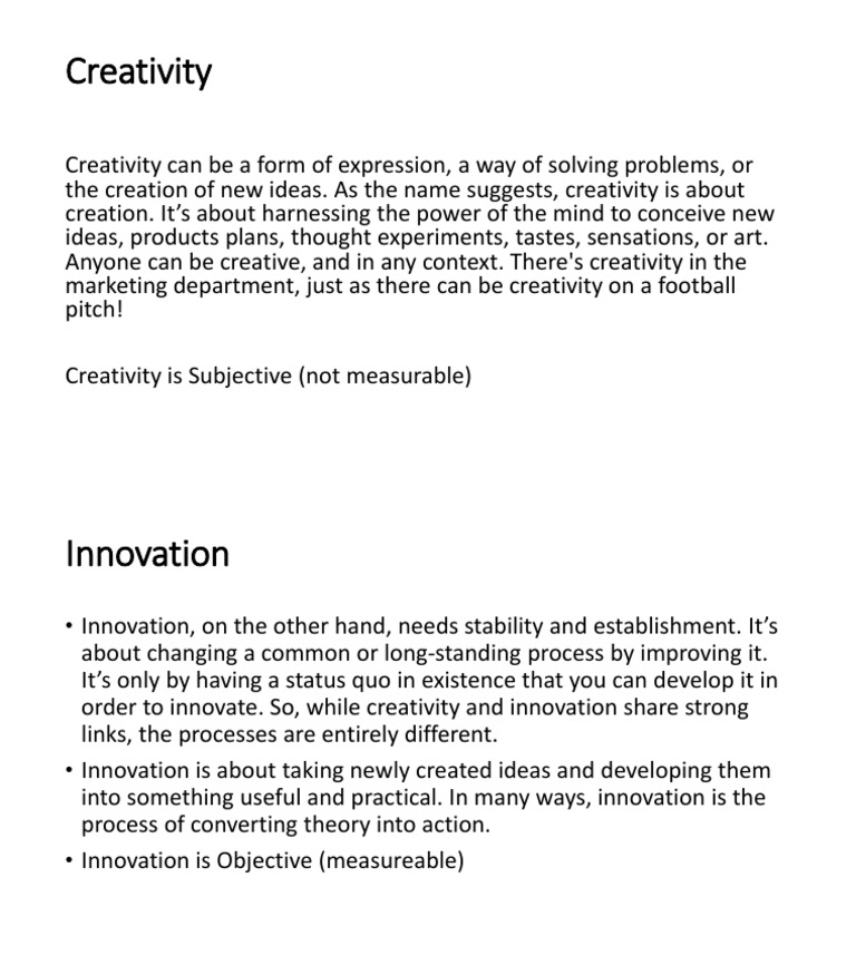 Understanding Creativity vs. Innovation | PDF | Career & Growth