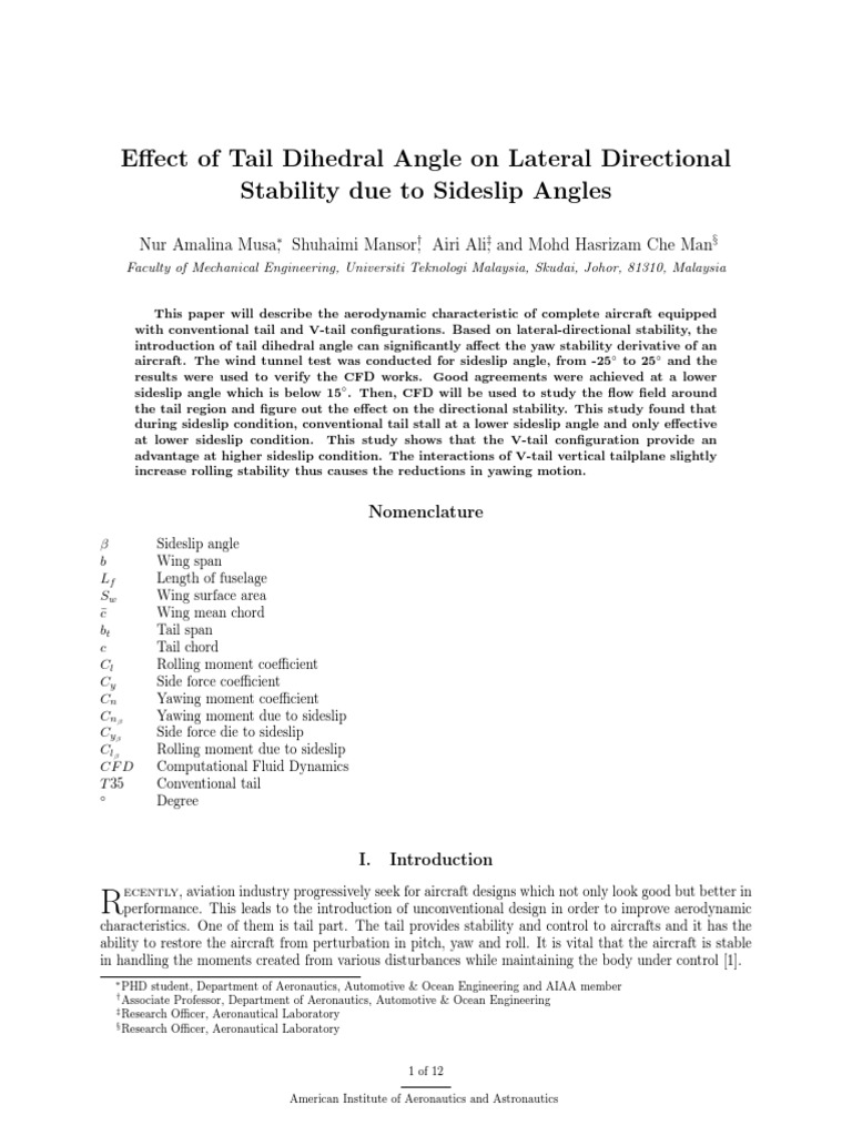 Effect of Tail Dihedral Angle On Lateral Directional Stability Due To ...