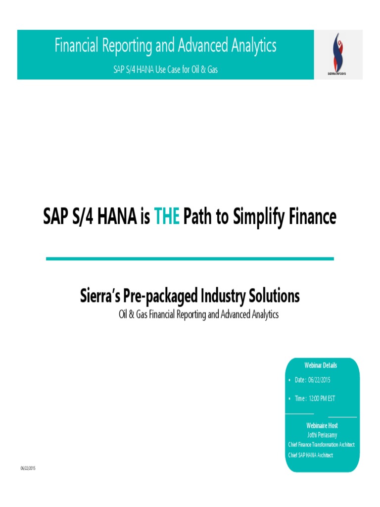 Sap S/4 Hana Is Path To Simplify Finance: Financial Reporting and ...