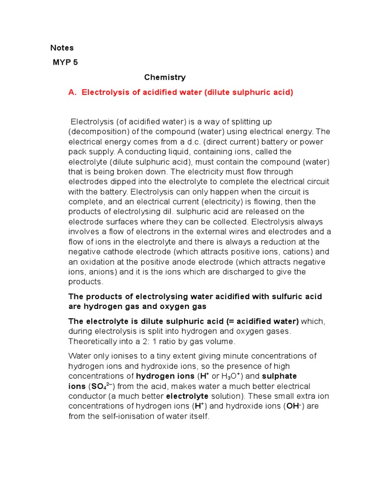 Electrolysis Notes | PDF | Redox | Ion