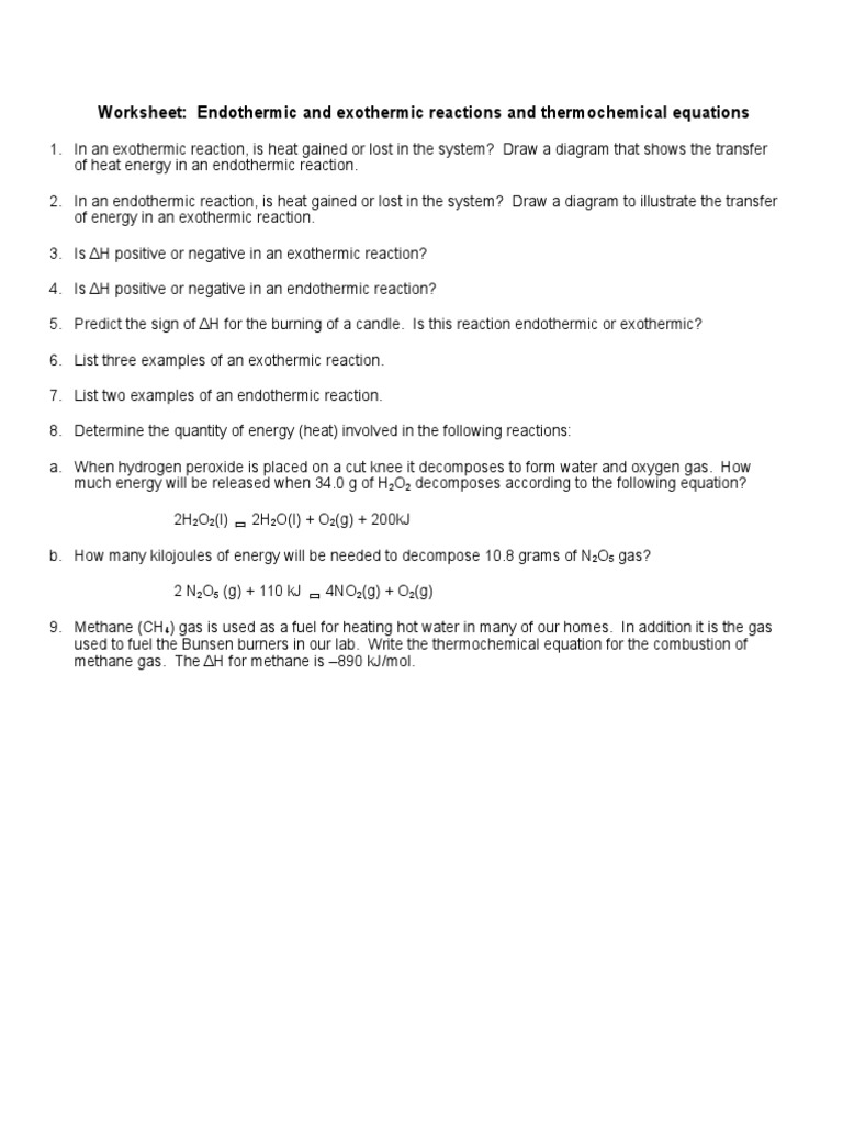 Endothermic vs Exothermic Reactions Worksheet | PDF | Science & Mathematics