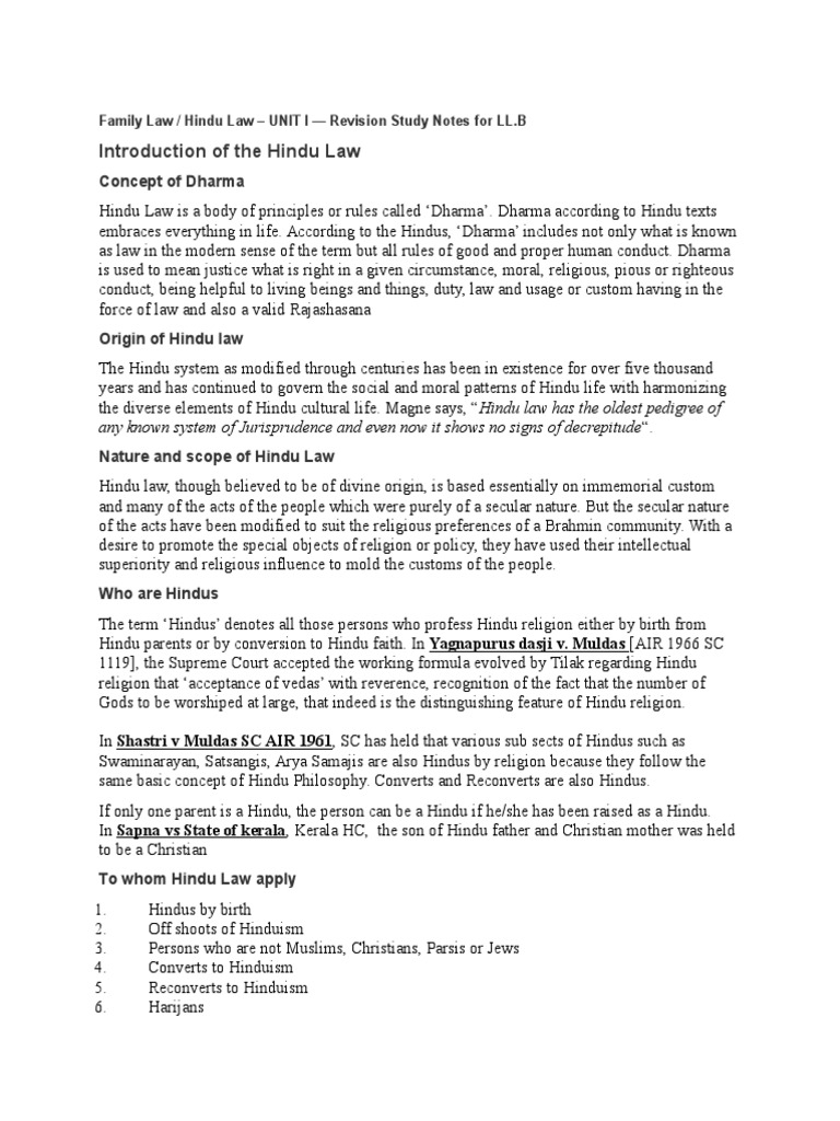 Family Law Notes | PDF | Vedas | Marriage