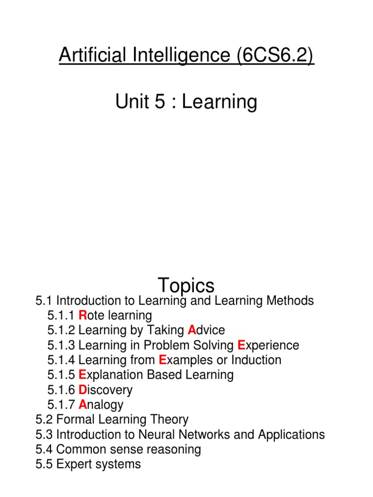 6CS6.2 Unit 5 Learning | PDF | Learning | Artificial Intelligence