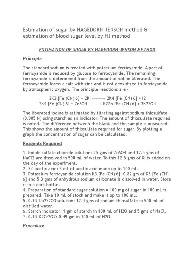 Estimation of Sugar by HAGEDORN - Jenson | PDF | Sodium Hydroxide | Sodium