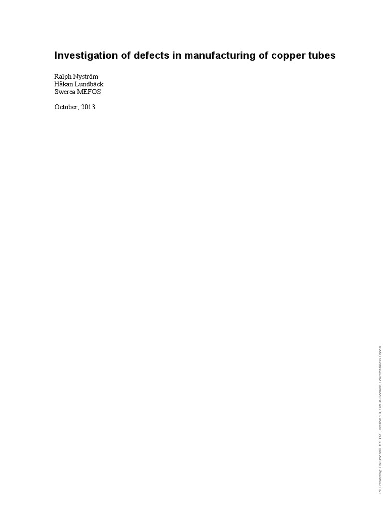 Investigation of Defects in Manufacturing of Copper Tubes | PDF | Ingot ...
