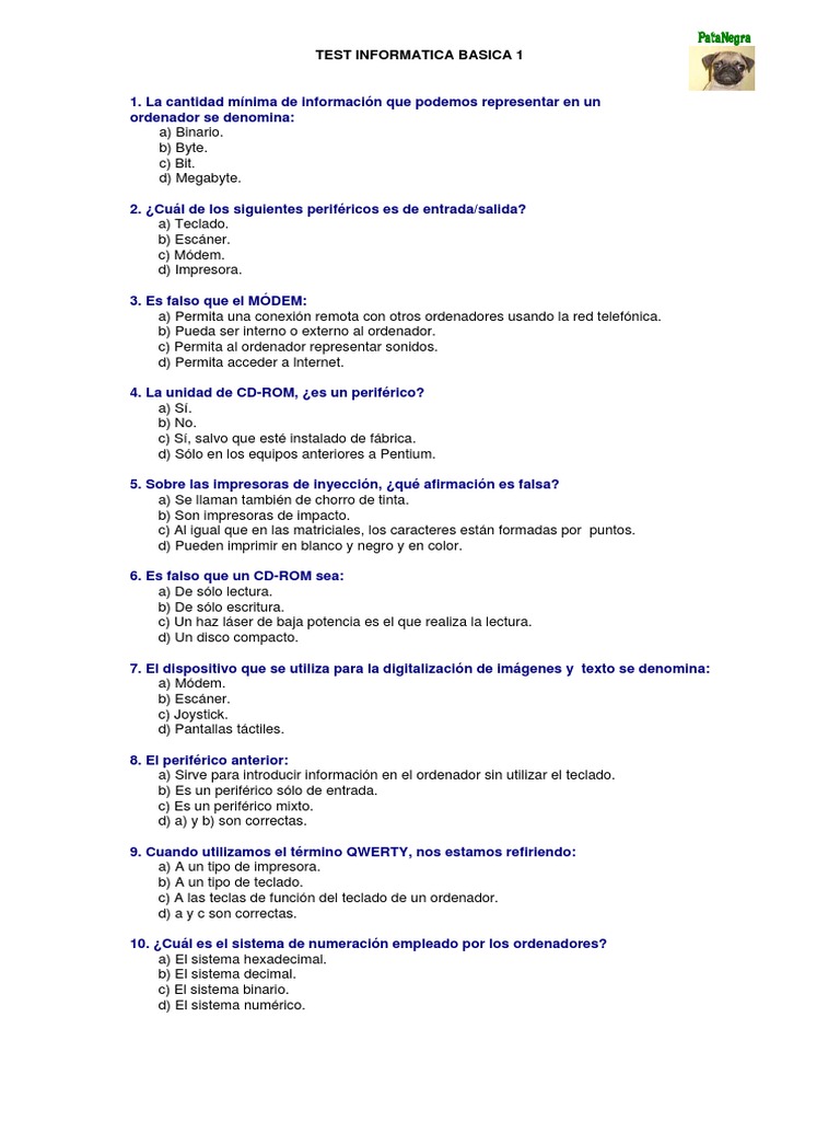 Test de Informática Básica | PDF | Periférico | Poco