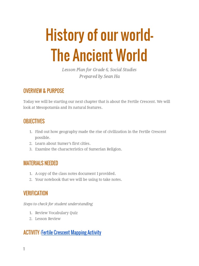 Ancient World: Fertile Crescent Lesson Plan | PDF | History