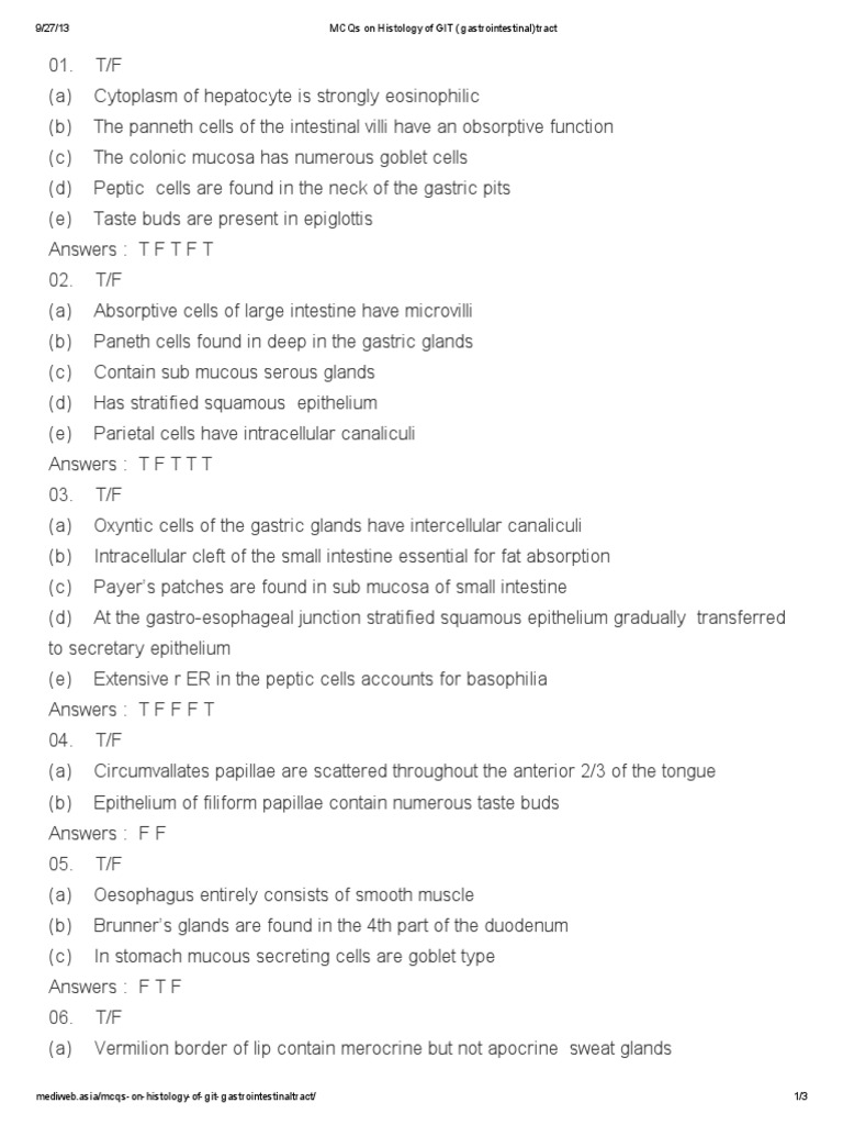 Mcqs On Histology Of Git Gastrointestinaltract Stomach Gastrointestinal Tract 