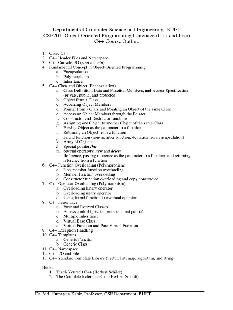 Department of Computer Science and Engineering, BUET CSE201: Object ...