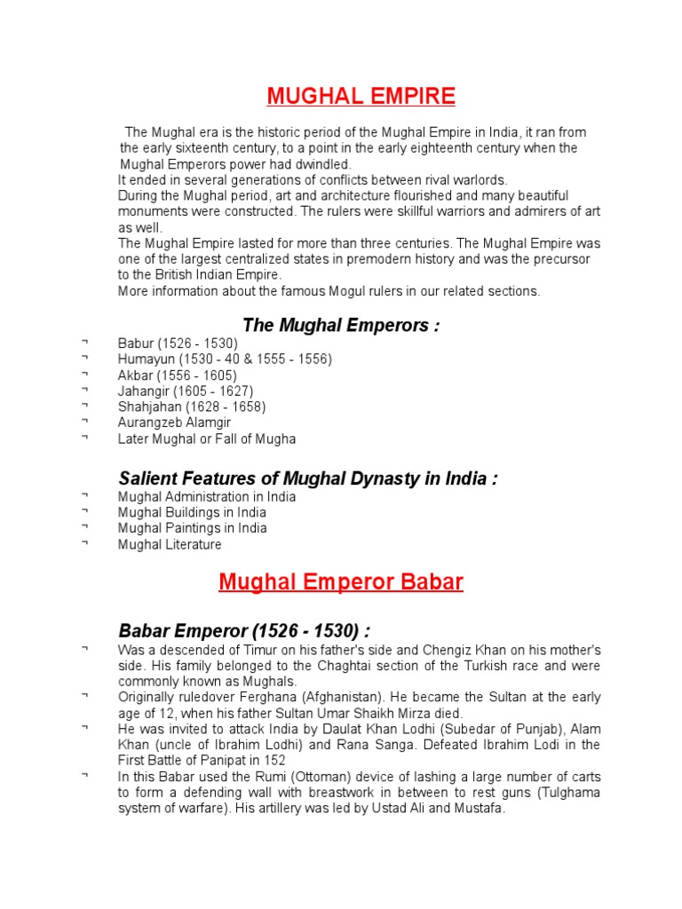 CHAPTER-5-Mughal Empire | PDF | Mughal Empire | Timurid Dynasty