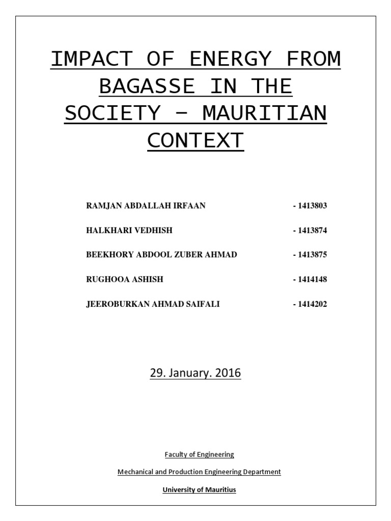 Impact of Energy From Bagasse On Mauritius/Society | PDF | Sugarcane ...