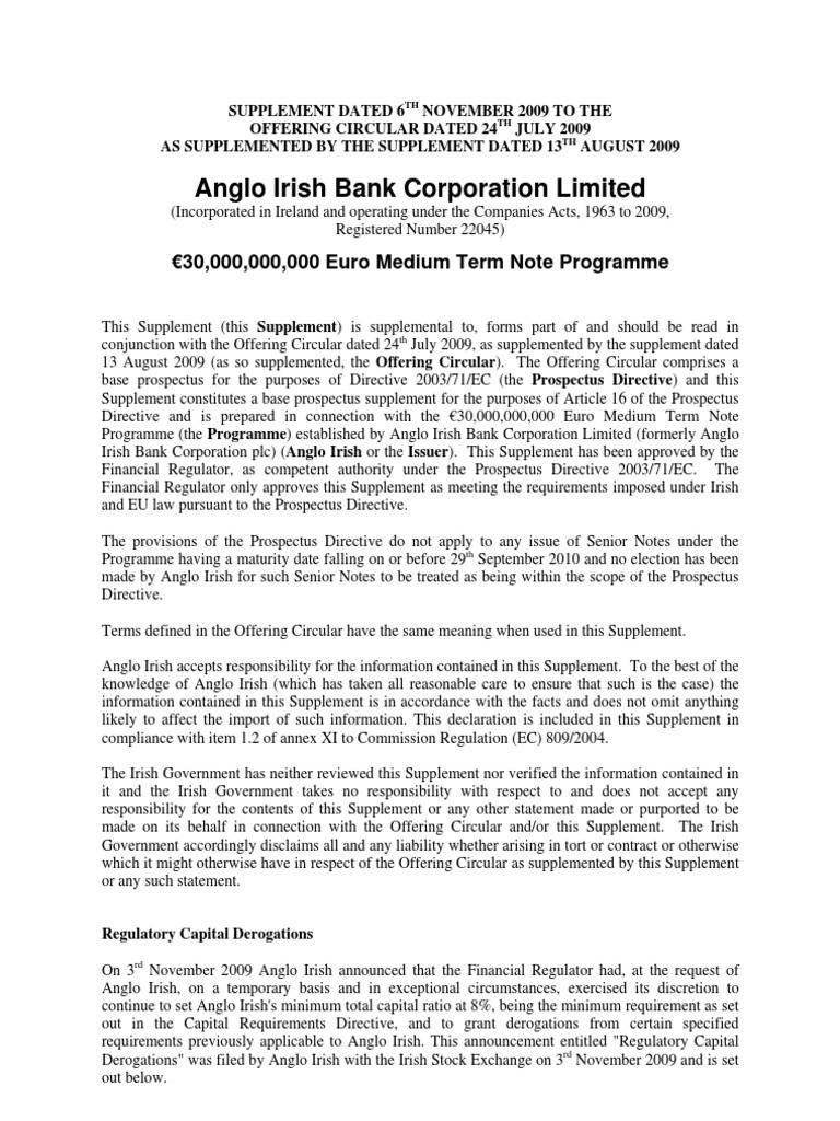 Anglo Irish Bank Corporation Limited: 30,000,000,000 Euro Medium Term ...