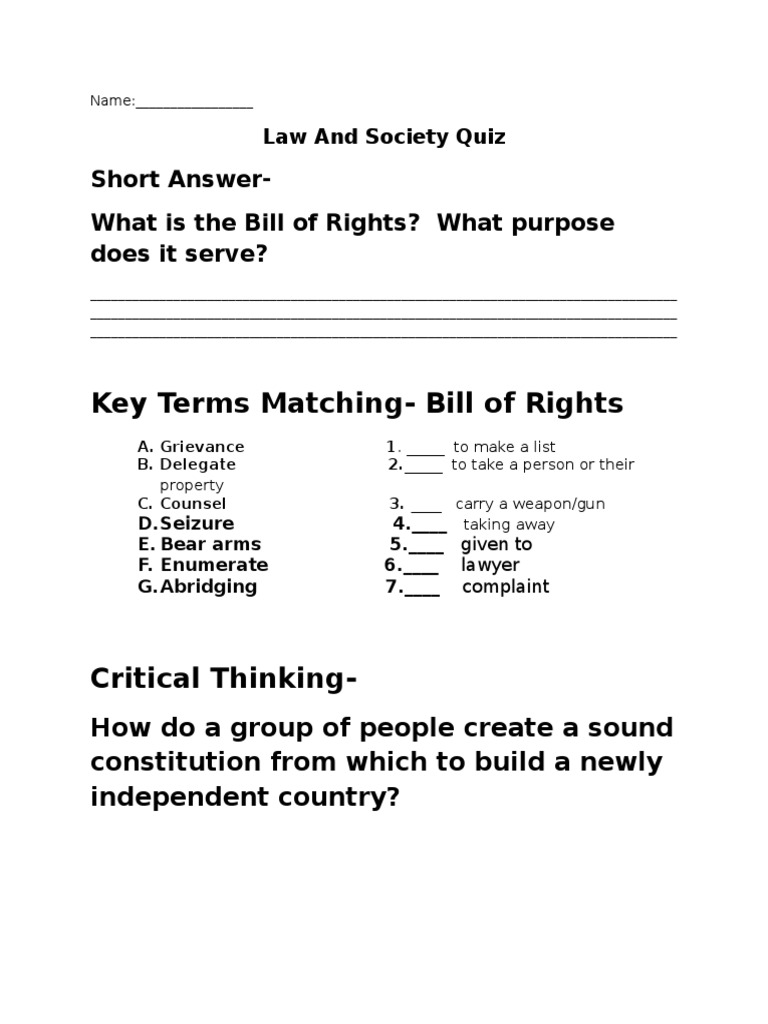 Law and Society Quiz on Bill of Rights | PDF | Business