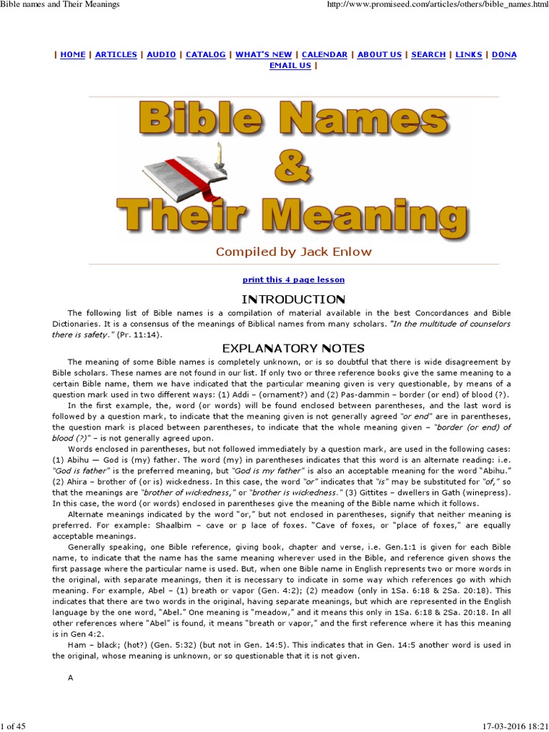 Biblical Names and Their Meanings | PDF | Bracket | Bible