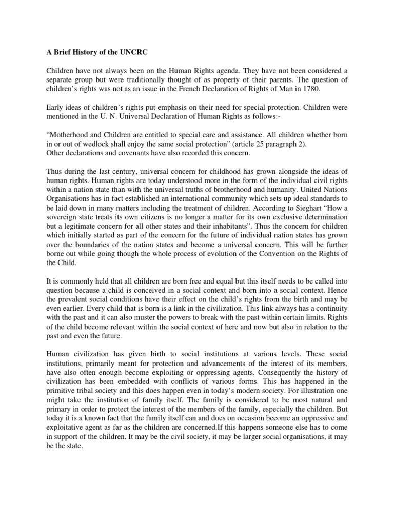 Brief History of UNCRC | PDF | Children's Rights | Treaty