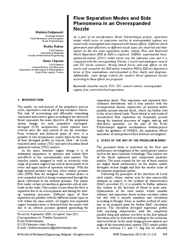 Flow Separation Modes and Side Phenomena in An Overexpanded Nozzle ...