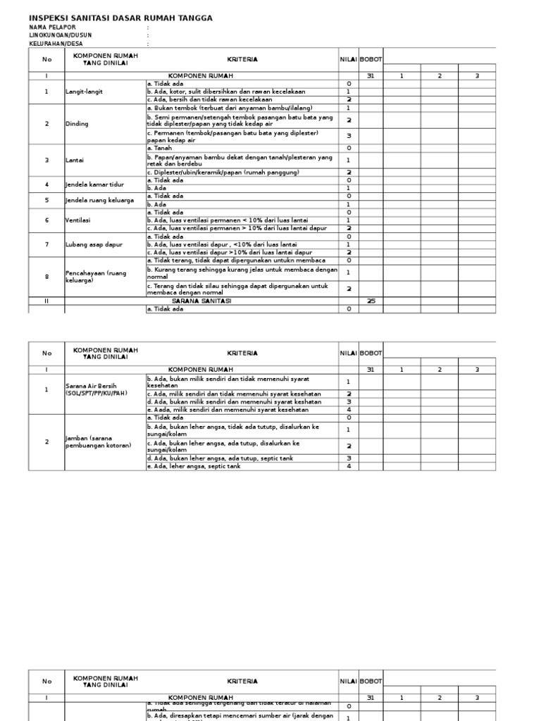 Inspeksi Sanitasi Rumah Tangga | PDF