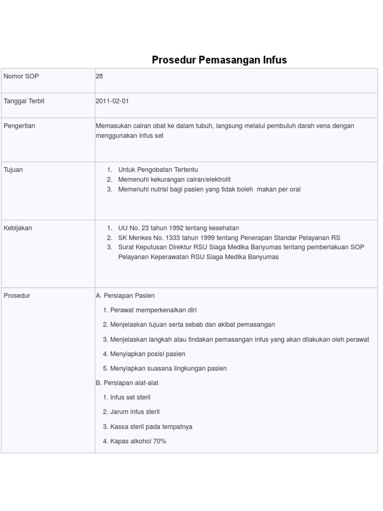 Prosedur Pemasangan Infus | PDF