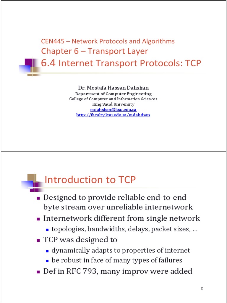 6.5 Internet Transport Protocols TCP | PDF | Network Congestion | Transmission Control Protocol