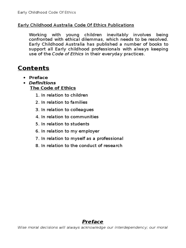 Early Childhood Australia Code of Ethics Publications | Family | Community