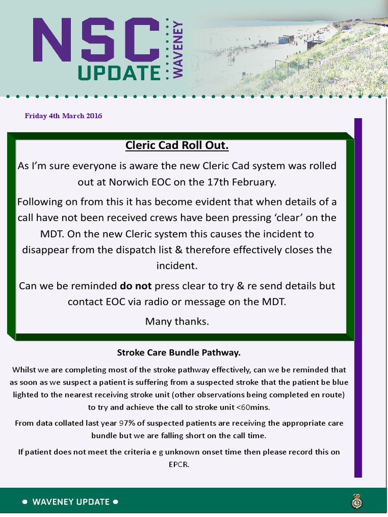 Cleric Cad Roll Out.: Friday 4th March 2016 | PDF | Wellness | Medical