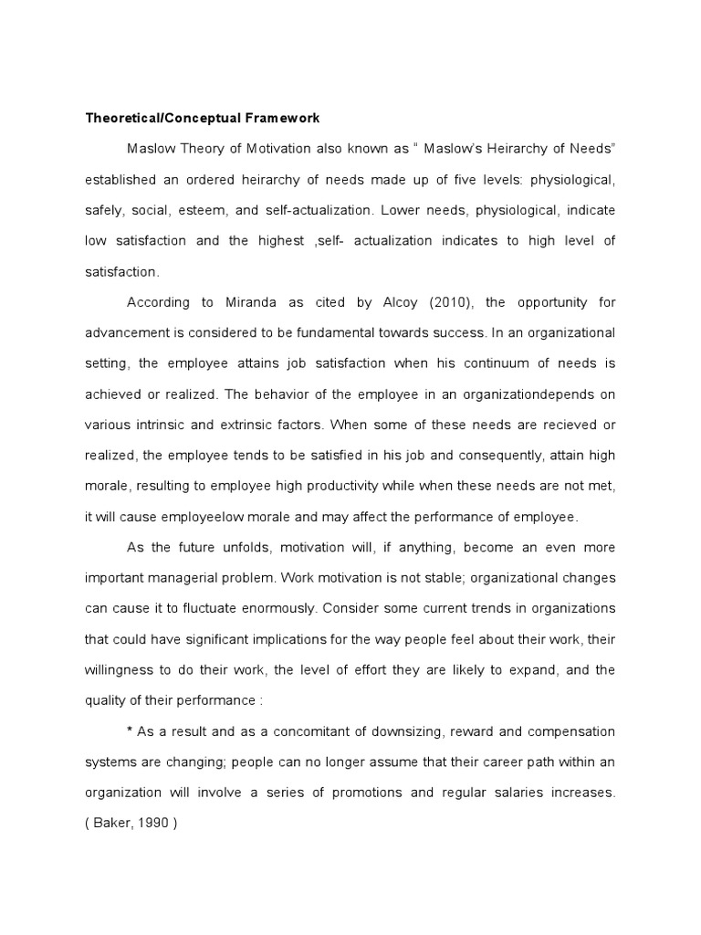 Theoretical Framework | PDF | Self Actualization | Motivation
