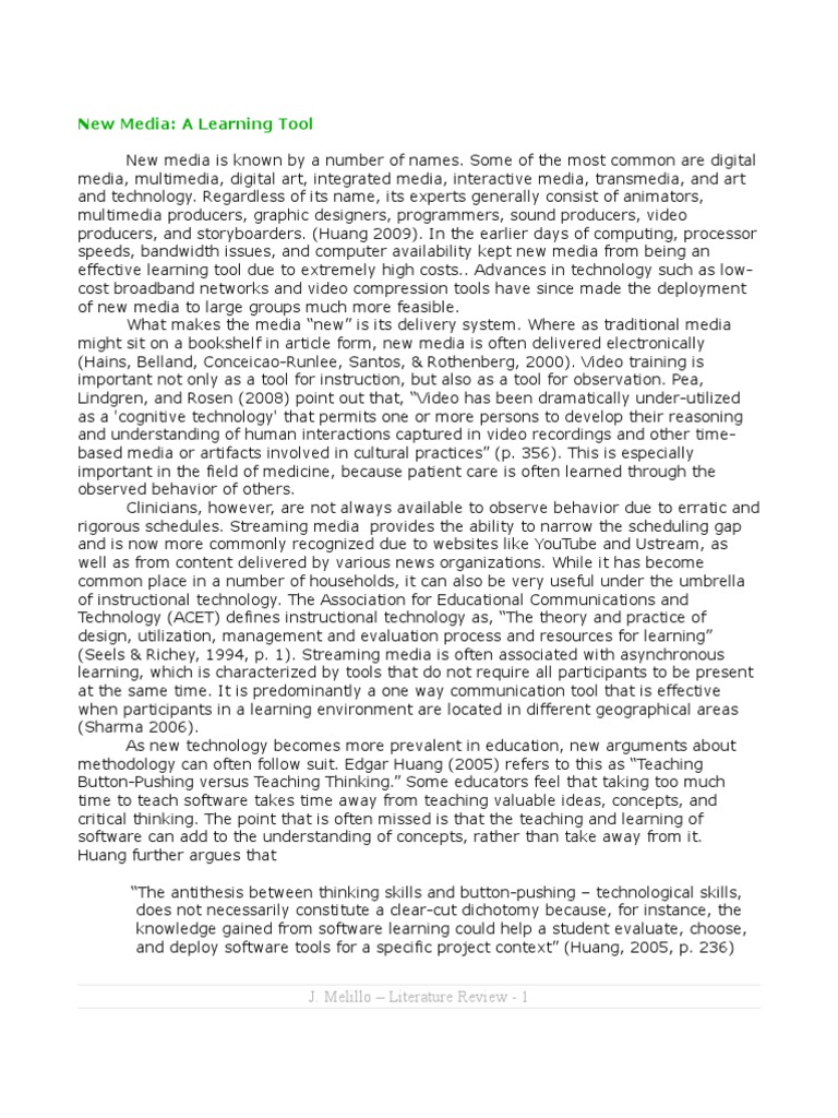New Media: A Learning Tool: J. Melillo - Literature Review - 1 | PDF ...